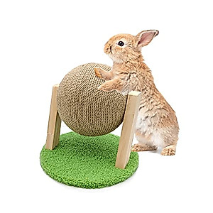 BNOSDM Rabbit Scratch Toy Natural Sisal Wood Rabbit Scratching Ball Toy Bunny Scratcher with Ball for Indoor Rabbits Bunnies Kittens Ferrets Chinchillas Small Animals (Medium)