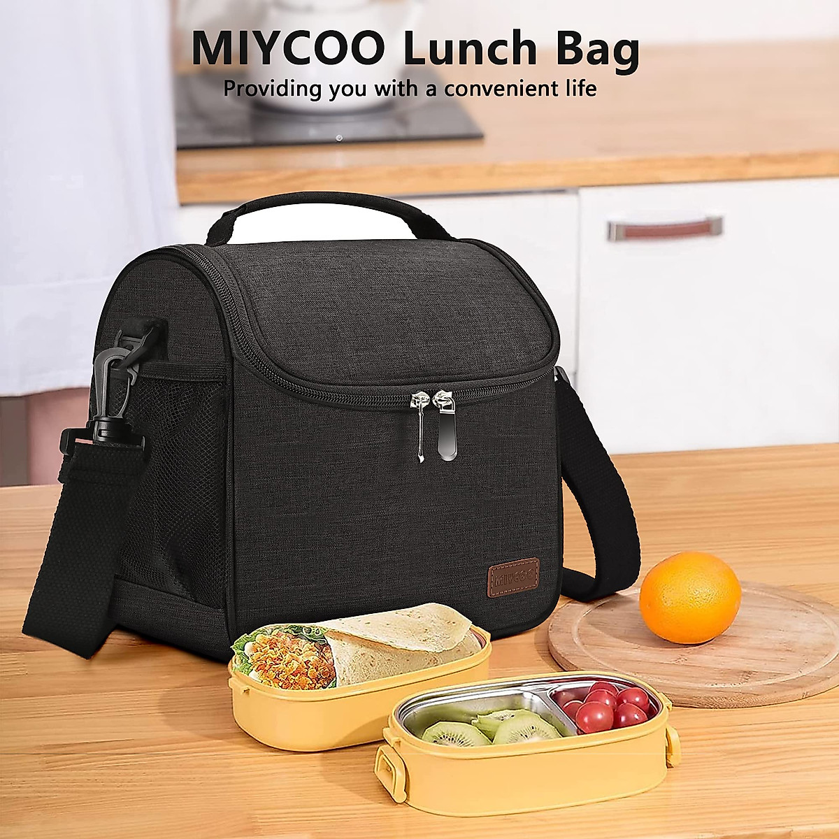 MIYCOO Insulated Lunch Box for Women Men Leakproof Girls and Boys Lunch Bag for School Outdoor Work with Shoulder Belt, (Black,11L)