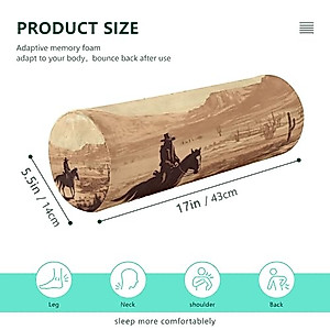 xigua Western Cowboy Neck Roll Pillow for Neck Relief with Removable Washable Cover - Memory Foam Round Cylinder Bolster, Ergonomically Designed for Head, Neck, Back, and Legs