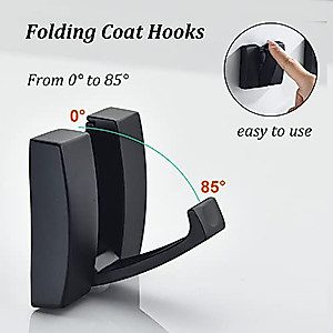 DMYMAT Black Towel Hooks for Bathrooms, Folding Hideaway Coat Hooks 2 Pack, Modern Heavy Duty Wall Hooks, Space Aluminum Material, for Bedroom Closet Hanging Robe Clothes Hat Key