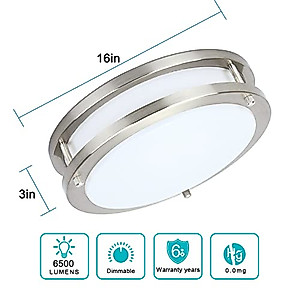 Drosbey 65W LED Flush Mount Ceiling Light Fixture, 16 inch Light Fixtures Ceiling for Bedroom, Kitchen, Bathroom, Office, Garage, Super Bright 6500 Lumens, Daylight White 5000K