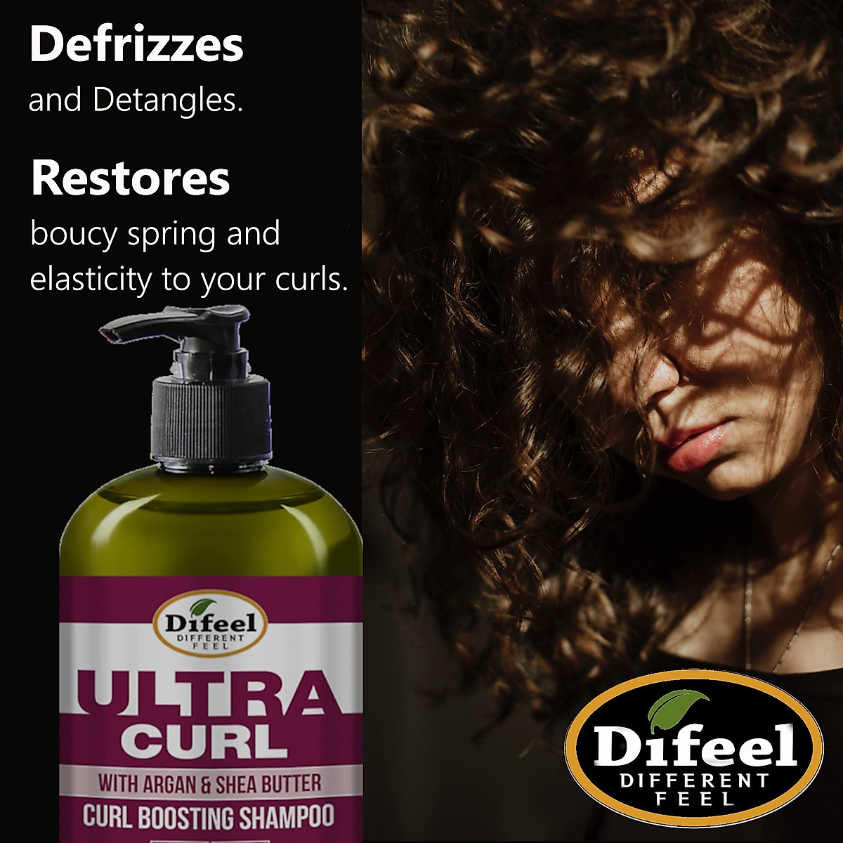 Difeel Ultra Curl with Argan & Shea Butter - Curl Boosting Shampoo 33.8 oz., Sulfate Free Shampoo Made with Natural Ingredients