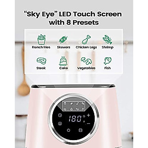 [NEW] KOOC Large Air Fryer, 4.5-Quart Electric Hot Oven Cooker, Free Cheat Sheet for Quick Reference Guide, LED Touch Digital Screen, 8 in 1, Customized Temp/Time, Nonstick Basket, Pink