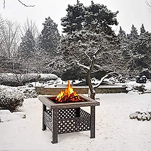 LEAYAN Garden Fire Pit Grill Bowl Grill Barbecue Rack Outdoor Fire Pit with BBQ Grill Shelf Metal Garden Fireplace Patio Firepit Stove Brazier Outdoor Fireplace BBQ Grill Poker,Outdoor Fire Pits