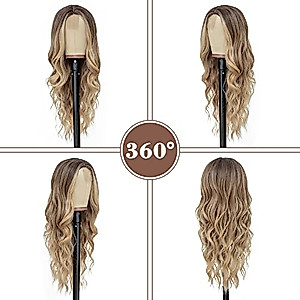 NAYOO Long Ombre Blonde Wavy Wig for Women 26 Inch Middle Part Curly Wavy Wig Natural Looking Synthetic Heat Resistant Fiber Wig for Daily Party Use (Ombre Blonde)