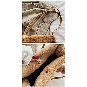 Ulisty Women Autumn Winter Small Faux Fur Shoulder Bag Fluffy Bucket Bag Plush Handbag khaki