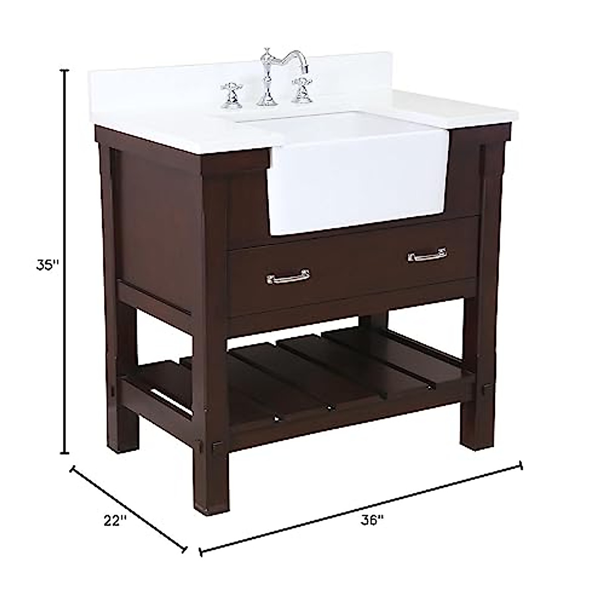 Charlotte 36-inch Farmhouse Bathroom Vanity (Quartz/Chocolate): Includes Chocolate Cabinet with Stunning Quartz Countertop and White Ceramic Apron Sink