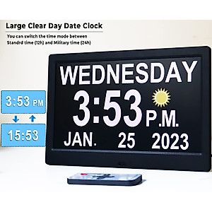 Véfaîî 11.5 '' Ultra Large Digital Clock with 19 Alarms & 20 Custom Reminders, Auto DST & Dimming Clock for Wall and Table, Calendar Clock for Seniors Vision Impaired Memory Loss,Black (QM1001-BLACK)