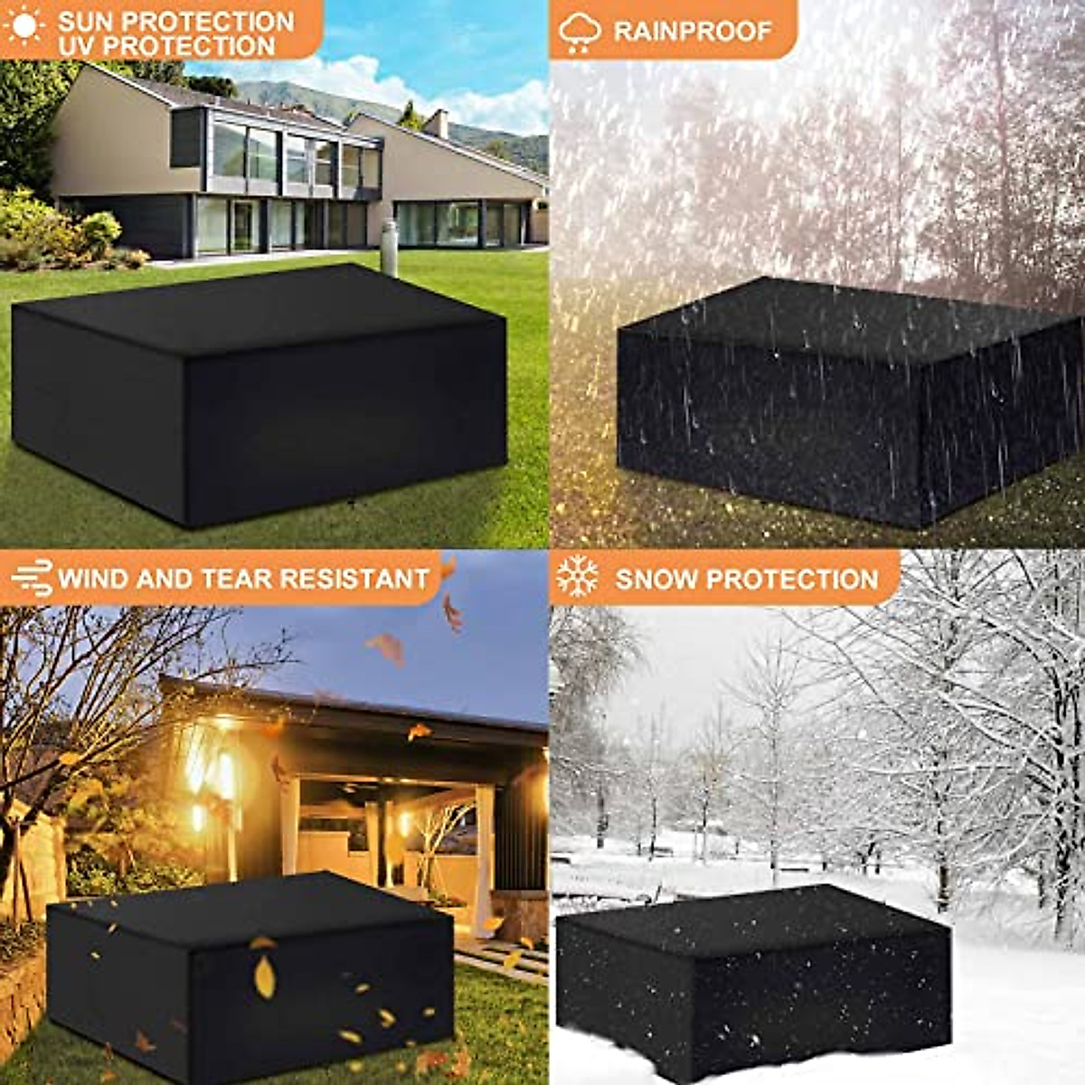 Kaucytue Patio Furniture Covers, 98.5" L×78.7" W×31.5" H Outdoor Furniture Cover Waterproof Rectangular, Heavy Duty 420D Outdoor Table and Chair Set Covers, Black