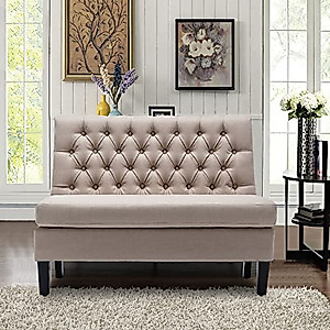 Yongqiang Modern Upholstered Settee Bench for Dining Room Living Room Entryway High Back Loveseat Sofa Couch Banquette Khaki
