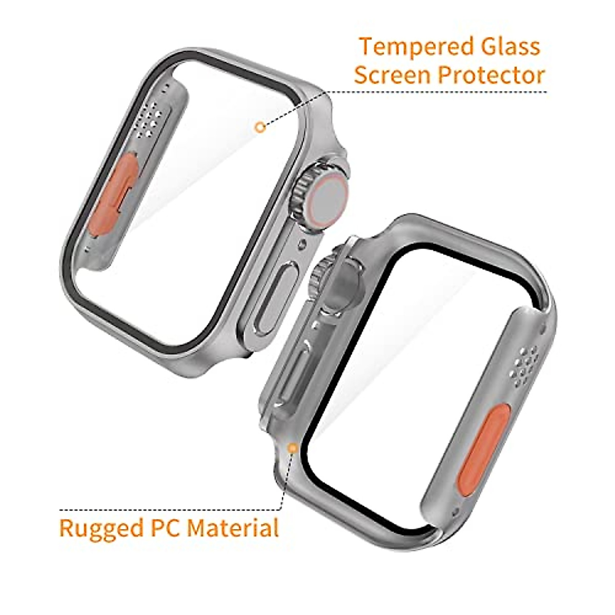 AHNHSKY Protective Case with Tempered Glass Screen Protector Compatible with Apple Watch Series SE 6 5 4 44mm, Ultra Style Slim Scratch Resistant Rugged Hard PC Cover Bumper for iWatch 44 mm