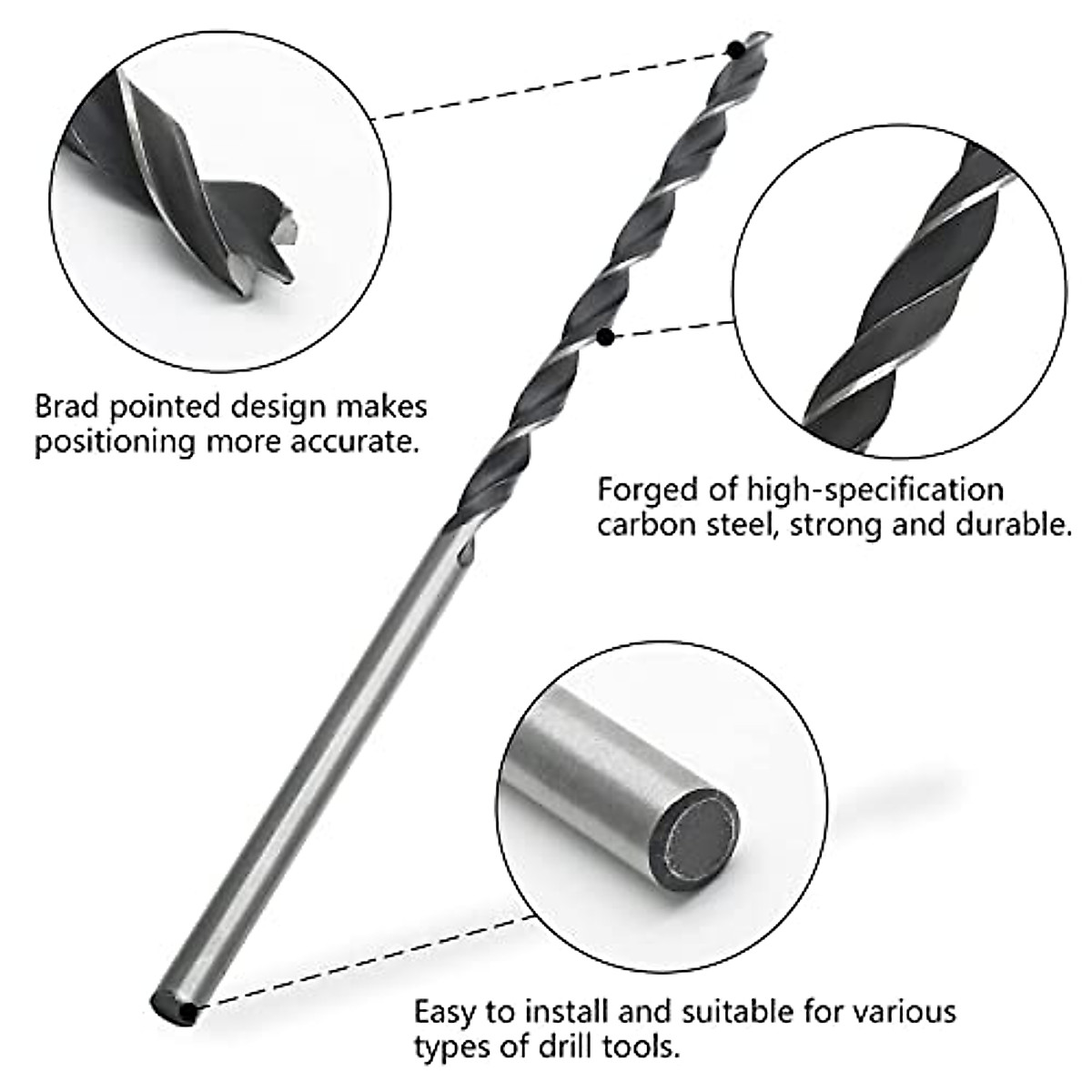 Jersvimc 7Pcs 300mm 12 Extra Long Drill Bit Set, Long Wood Drill Bits Long Shank Drill Bits Brad-Point Drill Bit Set Include (4mm, 5mm, 6mm, 7mm, 8mm, 10mm, 12mm)