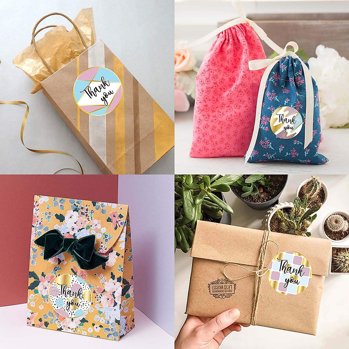 EL Nido 600pcs 1.5" Thank You Stickers / 8 Different Designs with Gold Foil / 600 Thank You Stickers Per Roll/Roll Sticker Supplies for Business Packaging (8 Design Roll Stickers, 600pcs)