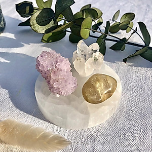 CNYANFEI 3pcs Selenite Charging Plates 4” Satin Spar Crystal Tray Natural Selenite Stone Coasters Circle Gemstone Slab Bulk