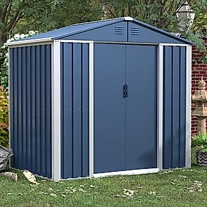 SUXXAN Metal Outdoor Storage Shed 6.5FT x 4FT, Steel Utility Tool Shed Storage House with Sliding Door, Metal Sheds Outdoor Storage for Backyard Garden Patio Lawn, Blue