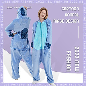 JULGIRL Unisex Adult Onesie Pajamas Flannel Halloween Funny Cosplay Animal One Piece Costume for Women and Men Blue