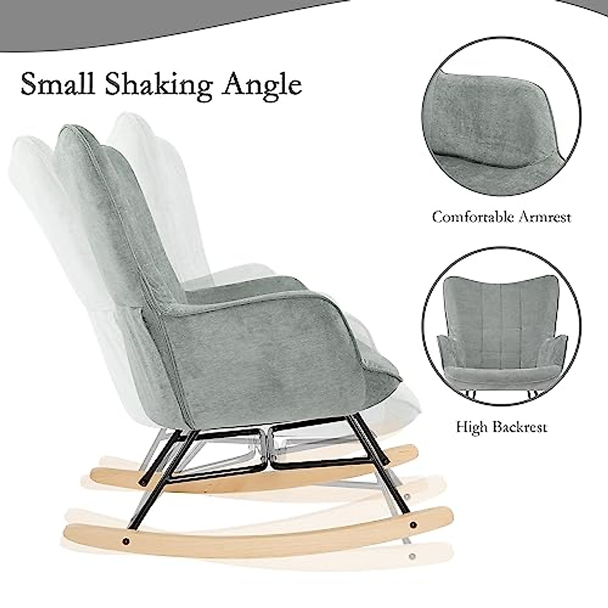 DAGONHIL Nursery Rocking Chair Armchair for Mom and Baby Modern Glider Chair with Soft Seat and High Backrest for Nursery Living Room Bedroom Balcony Offices Grey