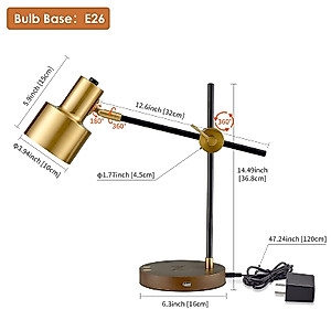 TITOSICHY Desk Lamp with Wireless Charger Swing Arm Desk Lamp with USB Charging Port Adjustable Metal Table Lamp with Timing Function Touch Office Lamp for Home Reading Include LED Bulb