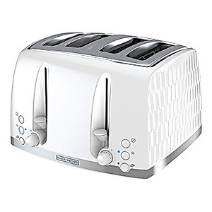 BLACK+DECKER Honeycomb Collection 4-Slice Toaster with Premium Textured Finish, TR1450WD, White