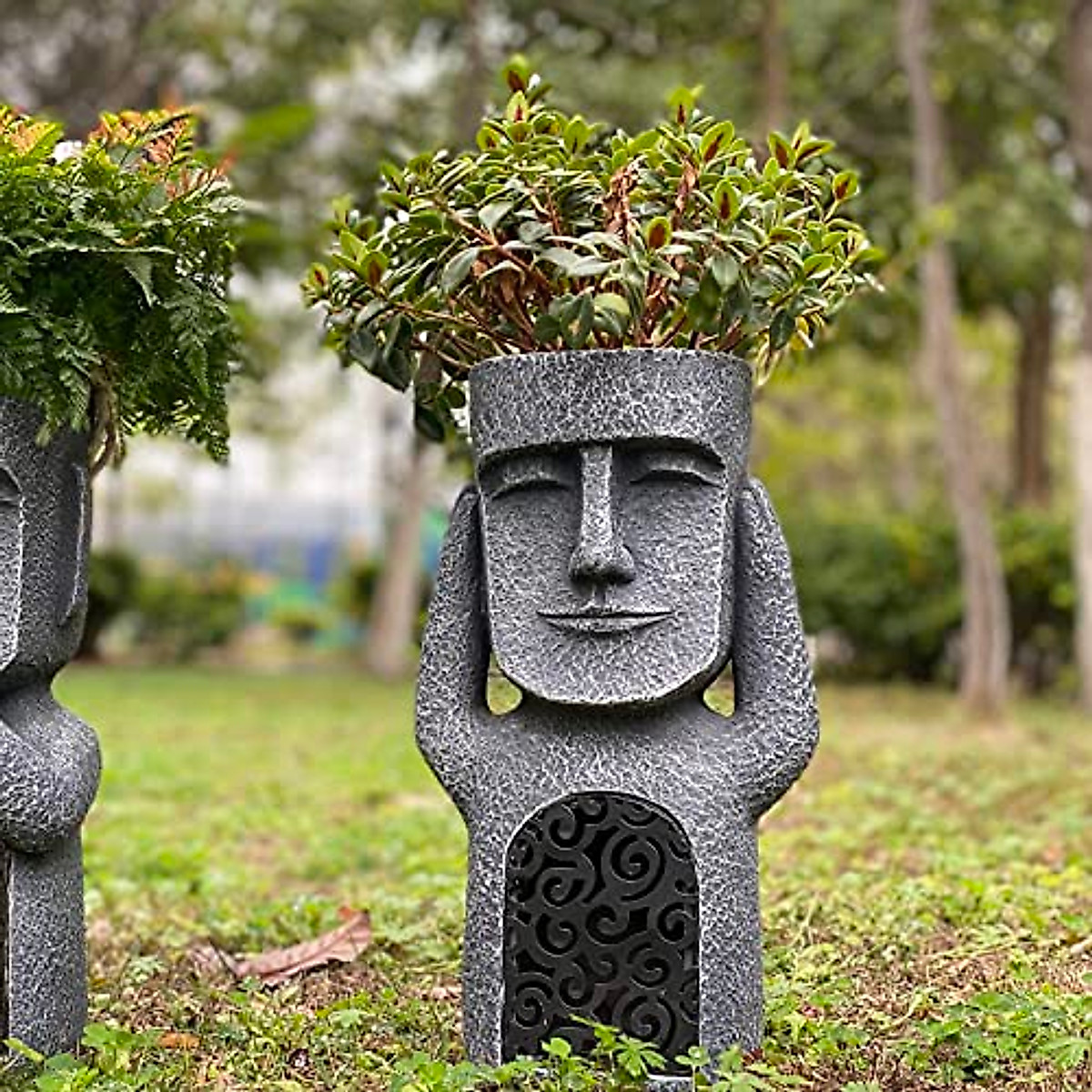 ANIAFJ Moai Funny Planter Solar Decor Planter Moai Solar Light Décor Ester Island Tiki Urn Easter Island Head Flowerpot-Do not Listing
