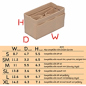 DailyPlus Purse Organizer Insert - Felt Bag Organizer for Tote Purse Bag with 14 Pockets - Beige Medium