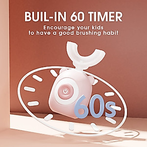 lululike Kids Electric U Shaped Toothbrush, Whole Mouth Toddler Electric Toothbrush, 360 Ultrasonic Automatic Toddler Toothbrush, Age 2-12 Pink, 3 Soft Bristles and 2 U Shaped Heads