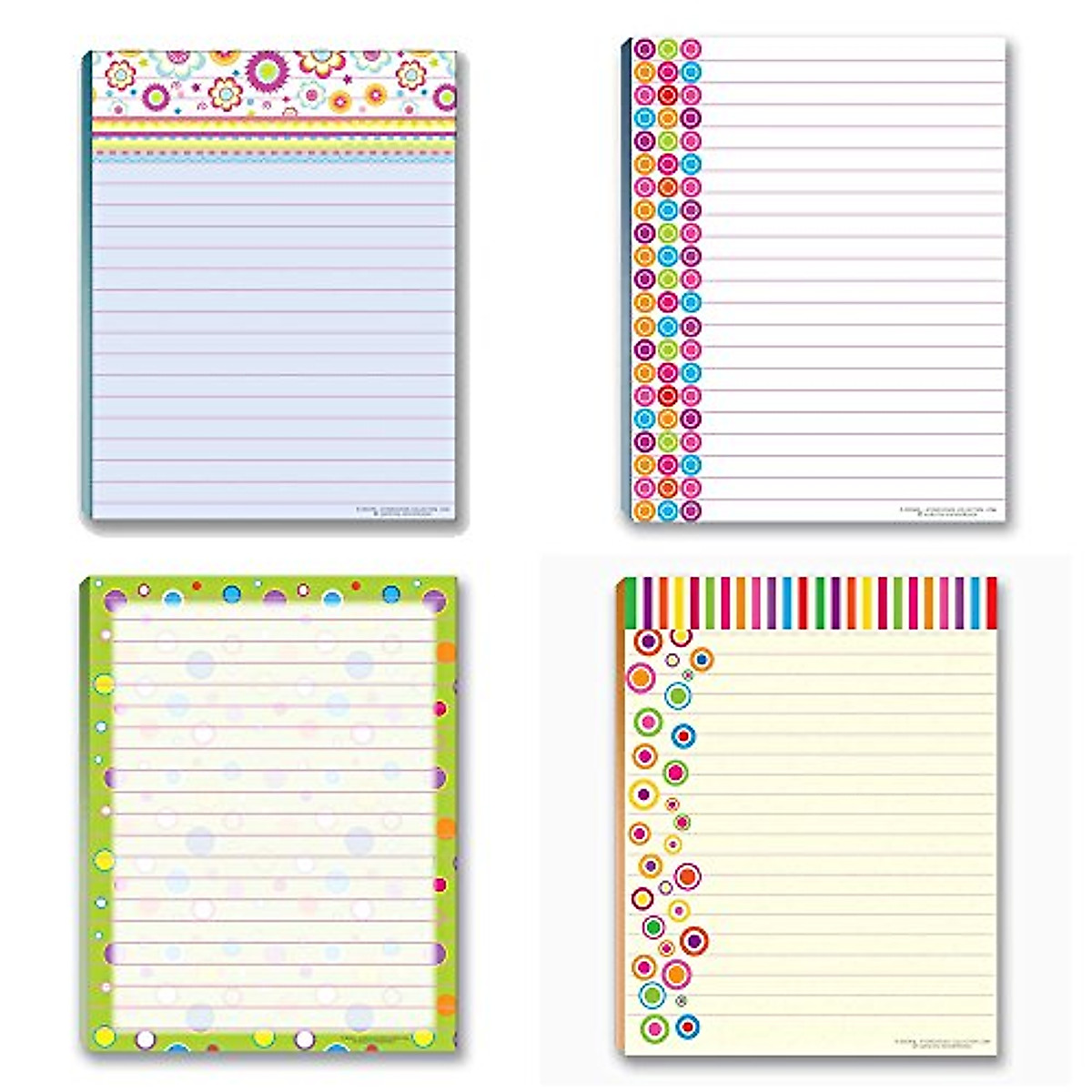 Stonehouse Collection Fun Pattern Designs Pads - USA Made- 4 Assorted Notepads - Shopping List, Teachers, Home, Office, Small Gift - USA Made