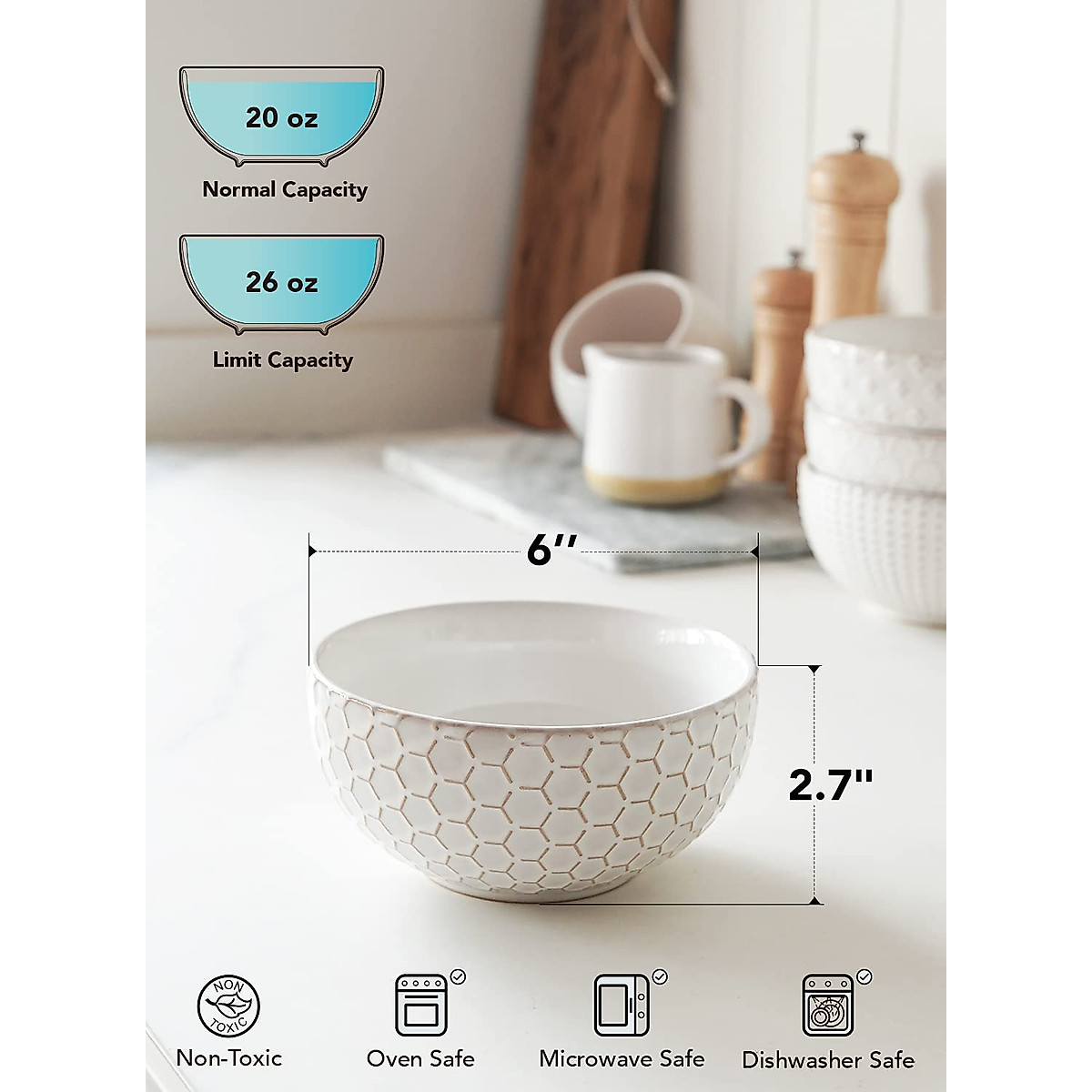 LE TAUCI Cereal bowls 6 inch + Small Bowls 4.5 inch +Cereal bowls 7 inch, Arctic White