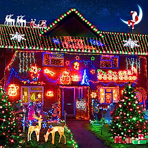 KNONEW 600ft 1500 LED String Lights Outdoor Christmas Lights 8 Modes & Timer Fairy Light Plug in Waterproof LED String Lights for Xmas Yard Tree Wedding Party Holiday Decorations (Red and Green)