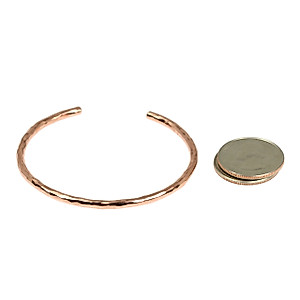John S. Brana 3mm Hammered Copper Cuff Bracelet Handmade Jewelry - 100% Solid Uncoated Copper (6.5)