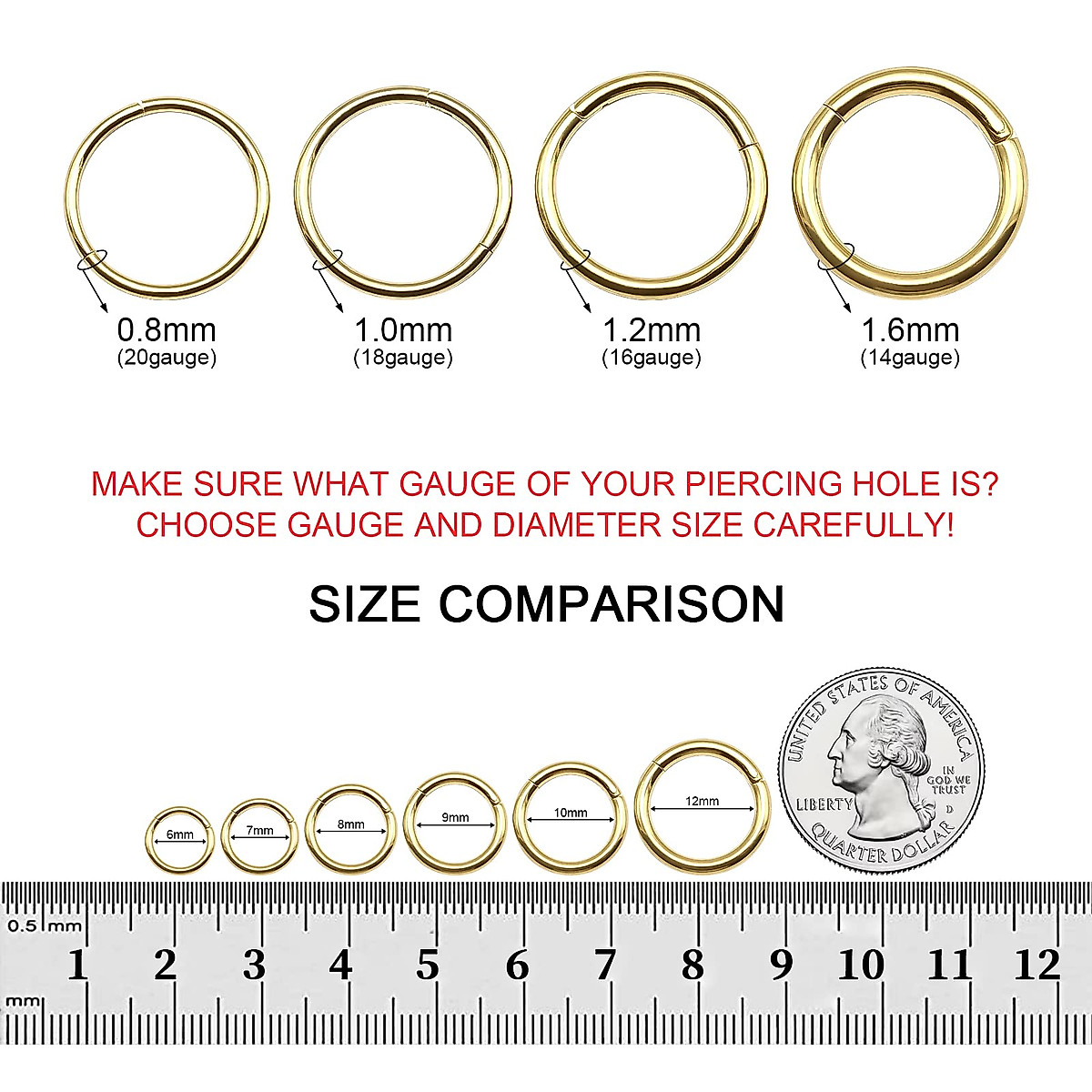 BOGKU 8pcs 20 Gauge Nose Rings Hoops Titanium Nose Ring 20g Hinged Nose Rings 8mm Nose Ring Cartilage Helix Hoop Earrings (20 Gauge 8mm)