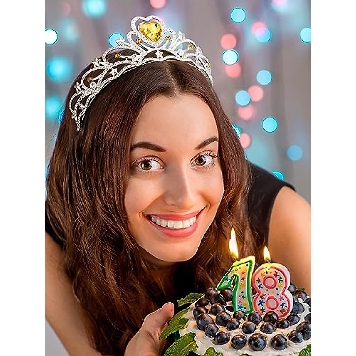 SWEETV Birthday Crowns for Women Birthstone Heart Princess Tiara Silver Wedding Headband for BirthDay Party Photograph, Nov