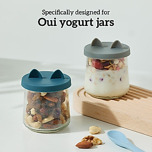 OHMO for Oui Yogurt Jar Lids - 4 pack Oui Lids for Yoplait Yogurt Container, Sealed Leak Proof Silicone Covers in 4 Colors