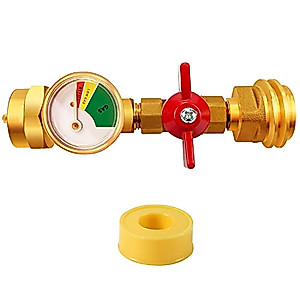 Propane Tank Adapter 1lb to 20lb with Gauge, Shut ON-Off Control Valve, Converter Universal for 1lb/16.4oz Disposable Throwaway Cylinder, Convert CGA600 to QCC/Type1 Male Connector for RV，BBQ Grill