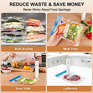 ESLKNOE Handheld Vacuum Sealer, Portable Cordless Vacuum Sealer Machine for Food Preservation Fresh & Save Vacuum Wine Sealer with 5pcs Reusable Zipper Vacuum Bags (1 Pump+5 Bags)