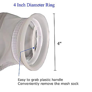 Honritone Nylon Mesh Filter Socks 4 Inch Ring 50/100 / 200/300 Micron - by 15 Inch Long – Aquarium Filter Bags - 2 Pack (50 Micron - 4 x 15 Inch)