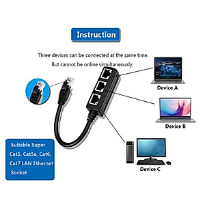 HRIOEKAX RJ45 Ethernet Splitter Cable, RJ45 Y Splitter Adapter 1 to 3 Port Ethernet Switch Adapter Cable for CAT 5 CAT 5e CAT 6 CAT 7…
