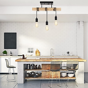 Vintage Wood Chandelier Ceiling Light Fixtures, Set of 2 Semi Flush Mount Ceiling Lights, 3-Light Ceiling Lamp for Hallway Bedroom Entryway Farmhouse Dining Room Living Room