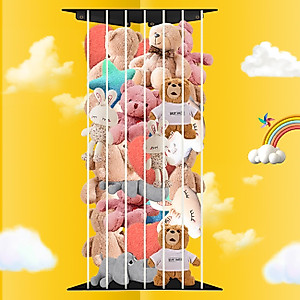 Cyfromt Toy Storage Organizer Corner Stuffed Animal Plush Toy Storage Kids Room Holder with Length Adjustable Large Toys Wall Hanging Shelf for Nursery Playroom Bedroom Sturdy Metal Black