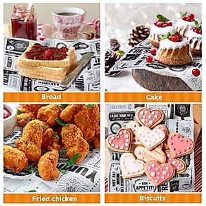 Newsprint Wax Paper Sheets Newspaper Theme Food Wrap Paper Grease Resistant Tray Liners Waterproof Wrapping Tissue Food Picnic Paper for Home Kitchen Baking Hamburger（White Background,150 Pieces）