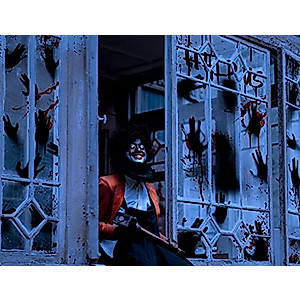 KD KIDPAR 8Pcs Halloween Window Door Decoration Covers Set, Includes 4Pcs 60x30” Window Clings&2Pcs 80x36” Door Posters with Scary Bloody Handprints&2 Fright Tape, Indoor and Outdoor Décor for Party