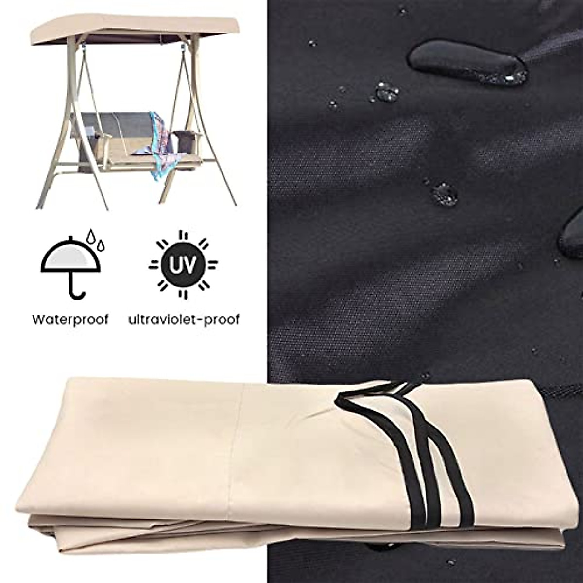 HADMB Swing Canopy Cover 3 Seater, Waterproof Replacement Canopy for Garden Swing Seat,Patio Hammock Swing Top Cover, Garden Furniture Cover for Patio(Only Canopy Cover)