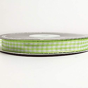 Micomon Apple Green Gingham Plaid Checked Ribbon 25 Yard Each Roll 100% Polyester (3/8", Apple Green)