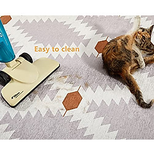 RoomTalks Flatweave Ultra Thin Area Rugs 4x6, Slip Resistant No-Pile Chenille Printed Modern Geometric Khaki Area Rug Machine Washable, Boho Vintage Floor Carpet for Dining Room Kitchen Entryway