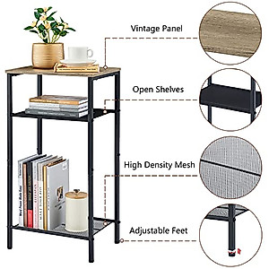 Hoctieon 3 Tier End Table, Telephone Table, Tall Side Table with Storage, Small Nightstand for Small Spaces, Metal Frame, For Living Room, Bedroom, Sofa Couch, Hall, Easy Assembly, Greige