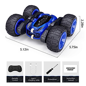 Tecnock Remote Control Car, 2.4GHz RC Cars with USB-C Easy Charging, 4WD Double Sided 360° Rotates and Flips RC Stunt Car, Toys Gift for Boys and Girls