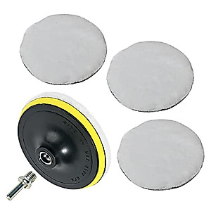 Banseko 5 Pcs Kit 6 Inch Wool Cutting Pad,Polishing Buffing Wheel for Drill Wool Pads Wheel Polishing Pads,Woolen Polishing Waxing Pads with Drill Adapter for Car Polisher Polishing and Buffing