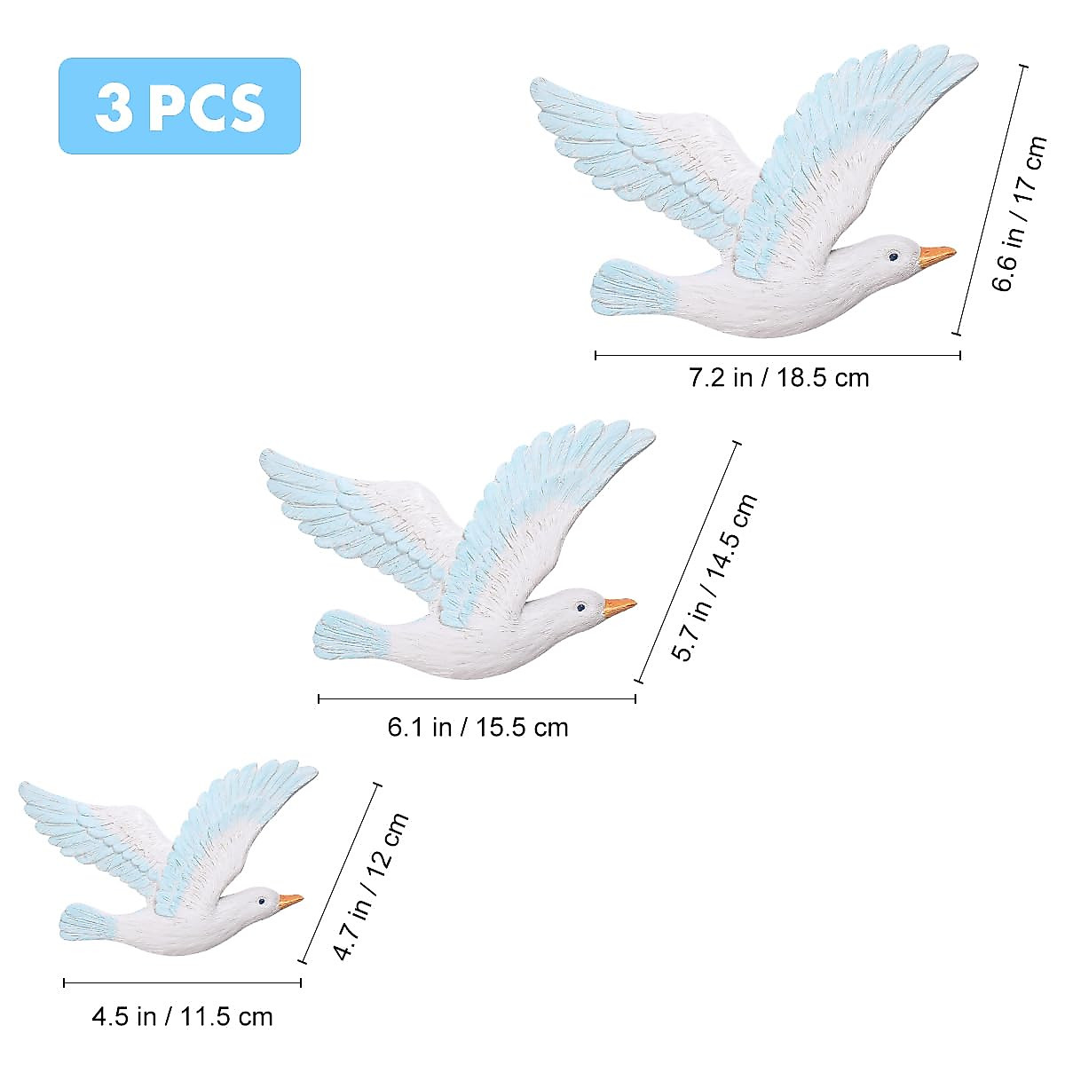 BESPORTBLE 3pcs Resin Birds Dove Wall Art Decorations ResinNautical Beach Seagulls Ornaments for Garden Coastal Wall Sculptures Decorations
