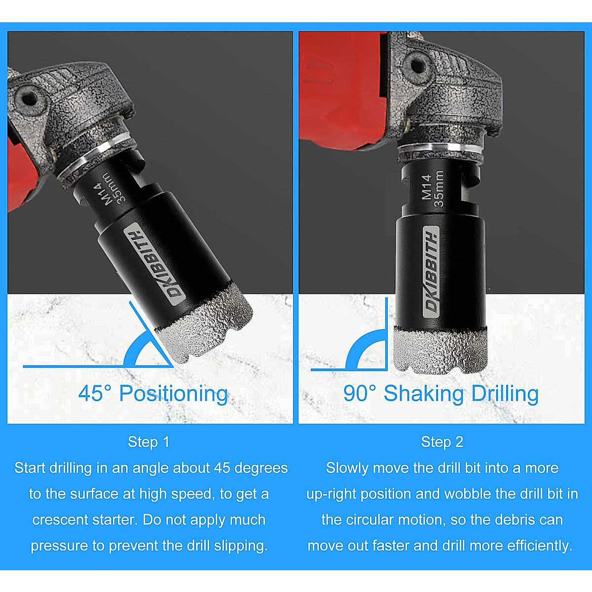 Dry Diamond Core Drill Bits 1-3/8 Inch (35mm) Tile Hole Saws for Porcelain Ceramic Tile Marble Brick Hole Saw with 5/8-11 Thread Plus 3/8 Inch Hex Shank Adapter