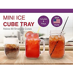 Arrow Small Ice Cube Trays for Freezer, 3 Pack - 60 Mini Cubes Per Tray, 180 Cubes Total - Made in the USA, BPA Free Plastic - Ideal Small Ice Cube Trays for Ice Coffee and Blenders – Blue